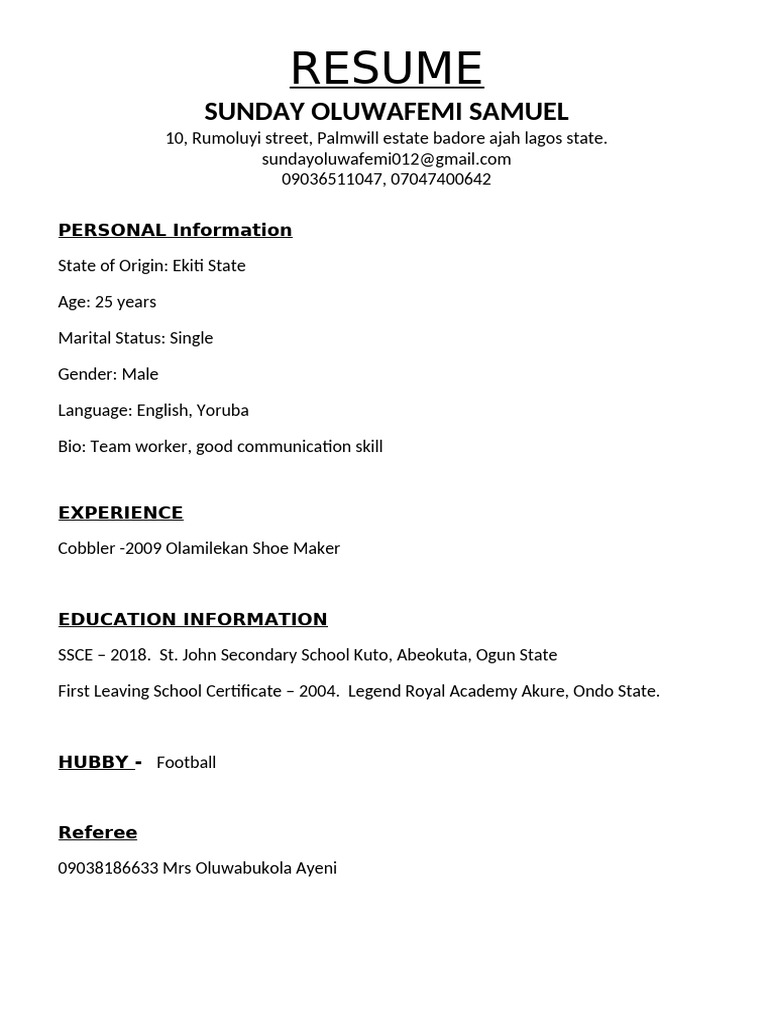 Resume: Sunday Oluwafemi Samuel | PDF