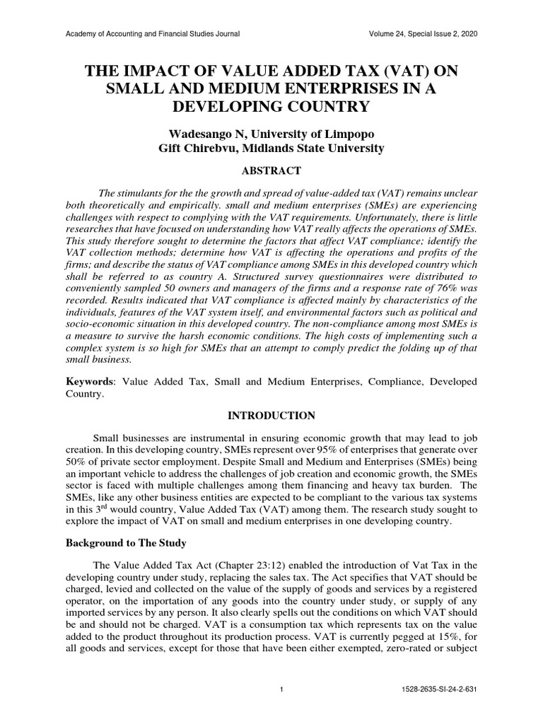 VAT Impact on SMEs in Developing Countries | PDF | Taxes | Value Added Tax