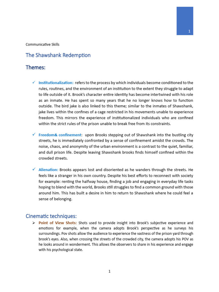 Themes and Techniques in Shawshank Redemption | PDF | Experience