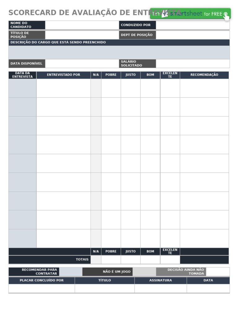 IC Interview Evaluation Scorecard 57215 WORD - PT | PDF