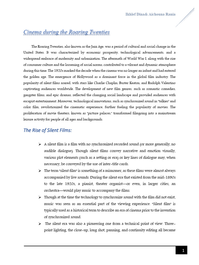 Cinema During The Roaring Twenties | PDF | Silent Film | Cinema Of The ...