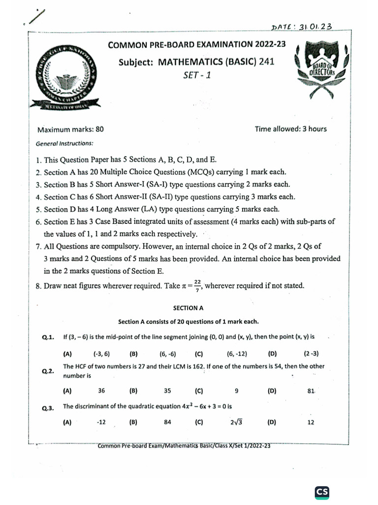 Pre-Boards Basic Set 1 | PDF