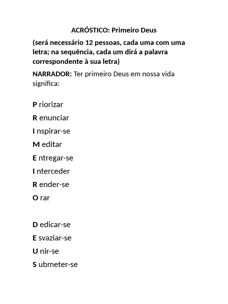 ACRÓSTICO: Priorizar Deus na Vida | PDF