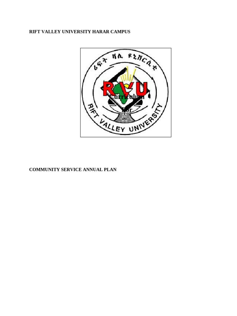 Rift Valley University Harar Community Service Plan | PDF