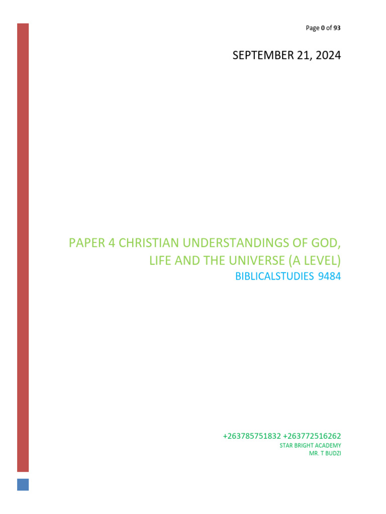 Biblical Studies Paper 4 Christian Understandings of God, Life and The ...