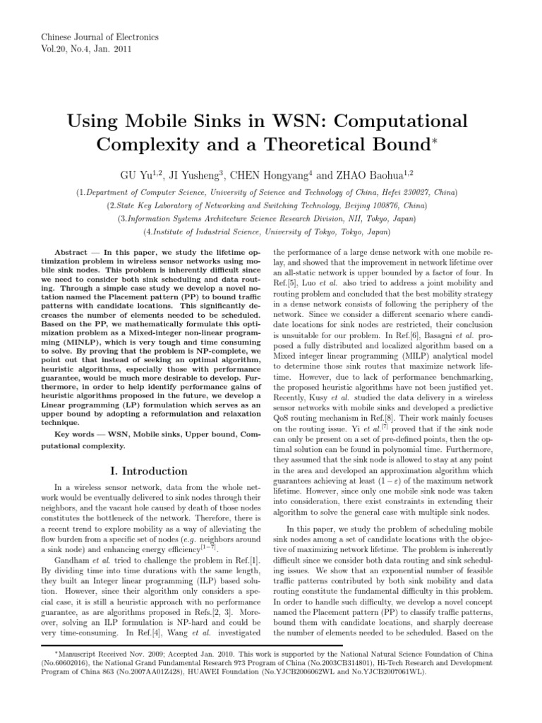 Using Mobile Sinks in WSN Computational Complexity and A Theoretical Bound | PDF | Computational ...