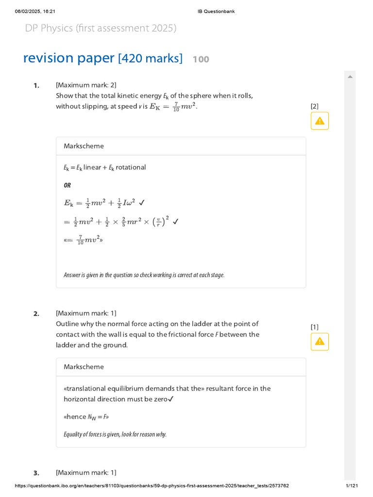 IB Questionbank | PDF | Rotation Around A Fixed Axis | Force