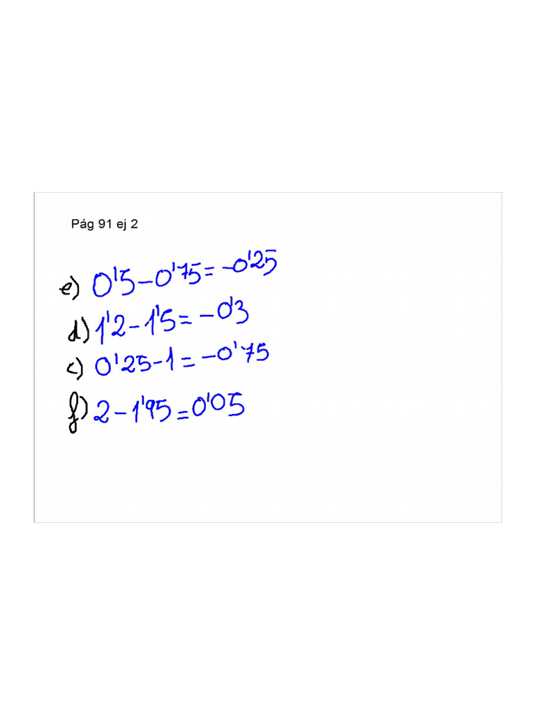 P93 ej 2 c d e f sumas y restas de decimales | PDF