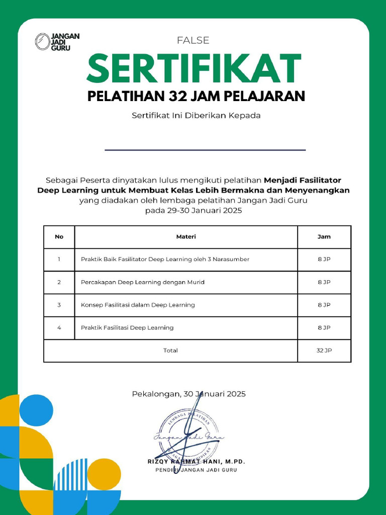 Sertifikat Fasilitator Deep Learning | PDF