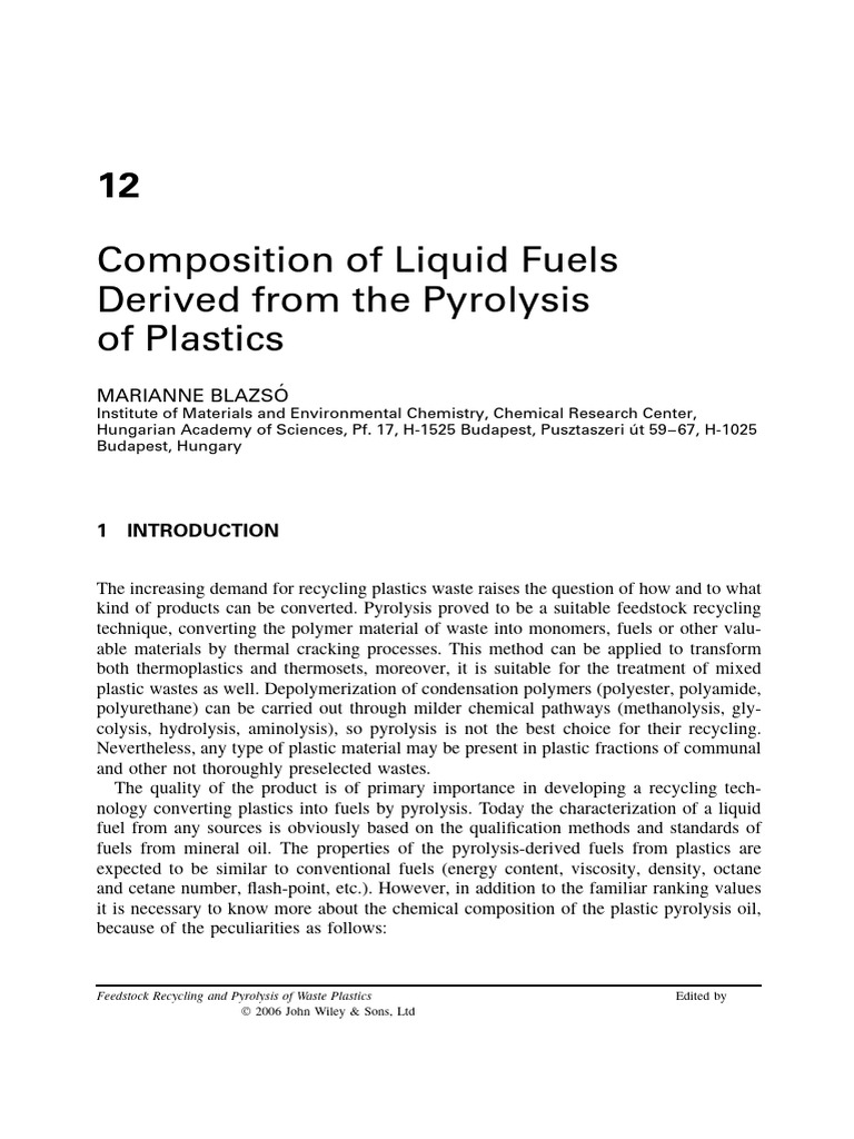 Pyrolysis of Plastics: Fuel Composition | PDF | Polymers | Pyrolysis