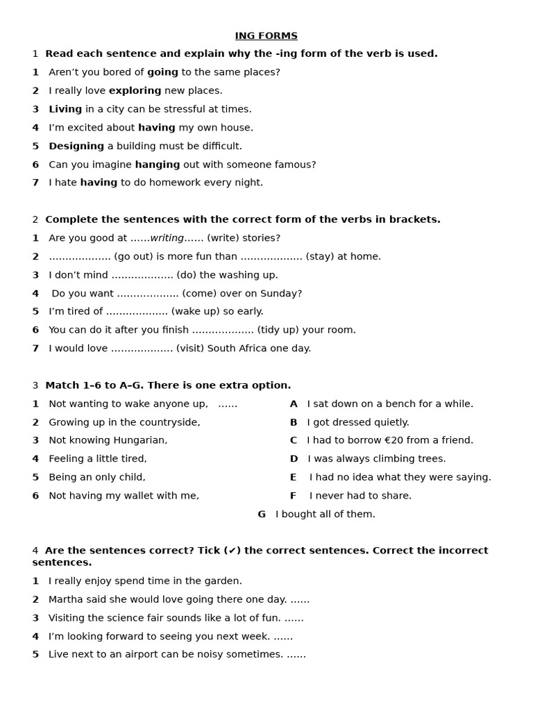 CAE Ing Form Practice Worksheet | PDF | Linguistics | Syntax