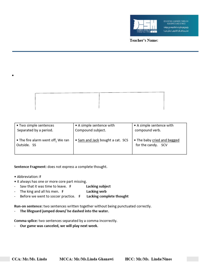 Gr5 Grammart Week10 Simple Sentence Compound Sentence PDF | PDF | Comma ...
