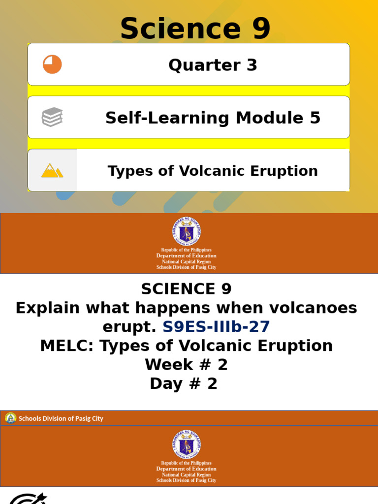 Science 9 Q3 M5 Types of Volcanic Eruption | PDF | Types Of Volcanic ...