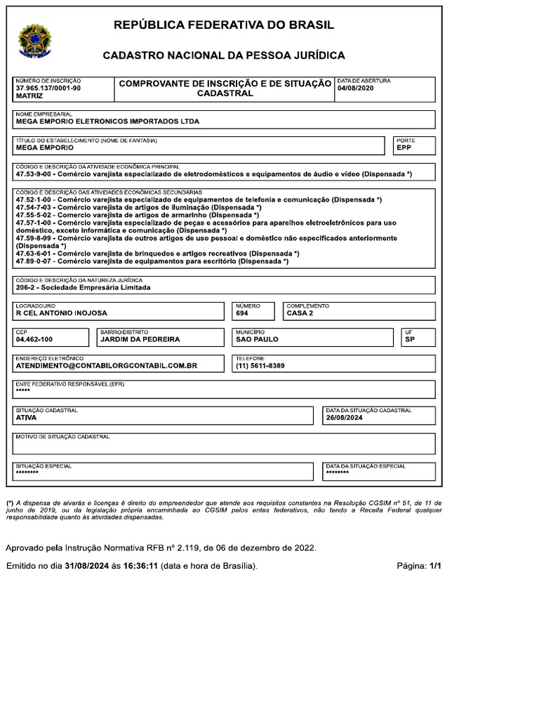 Mega Emporio CNPJ | PDF