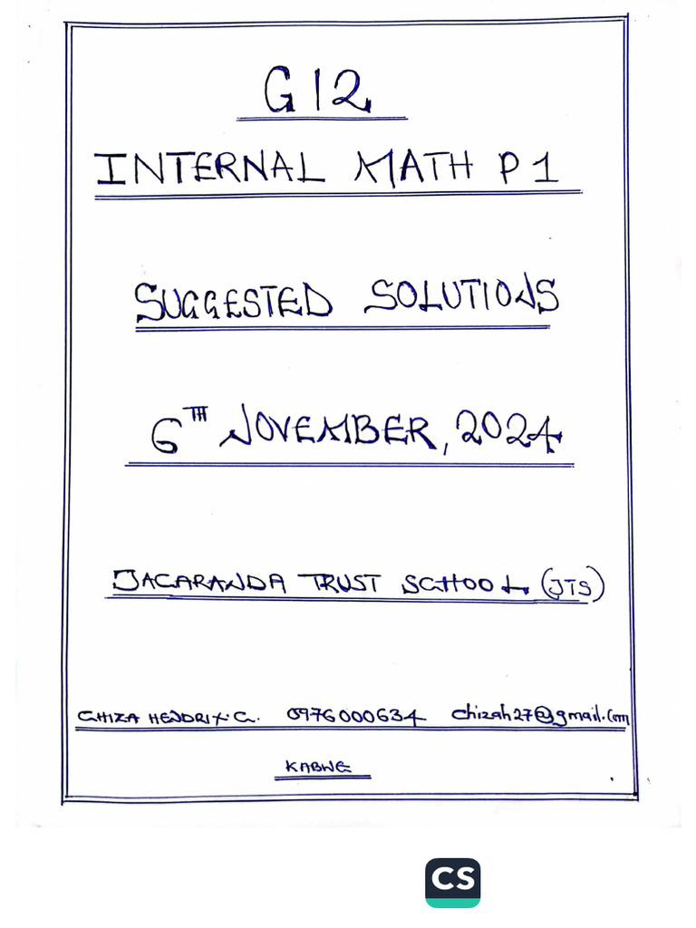 Math p1 g12 6th Nov 2024 Suggested Solutions by h. Chikonka | PDF