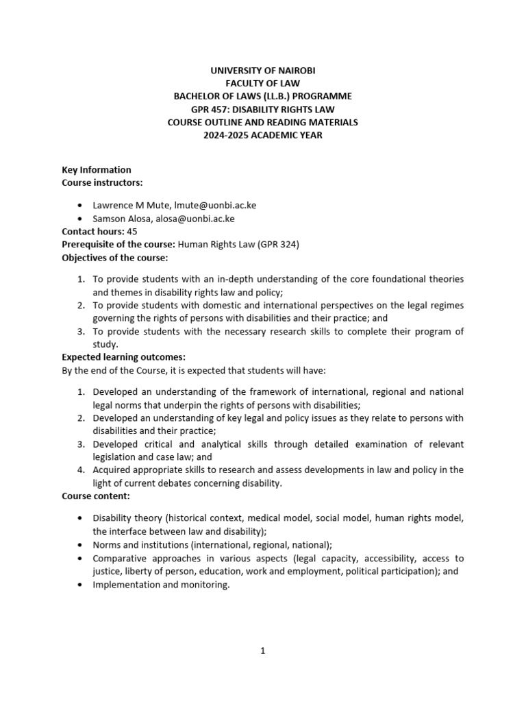 Disability Rights Law Course Outline | PDF | Disability | Accessibility