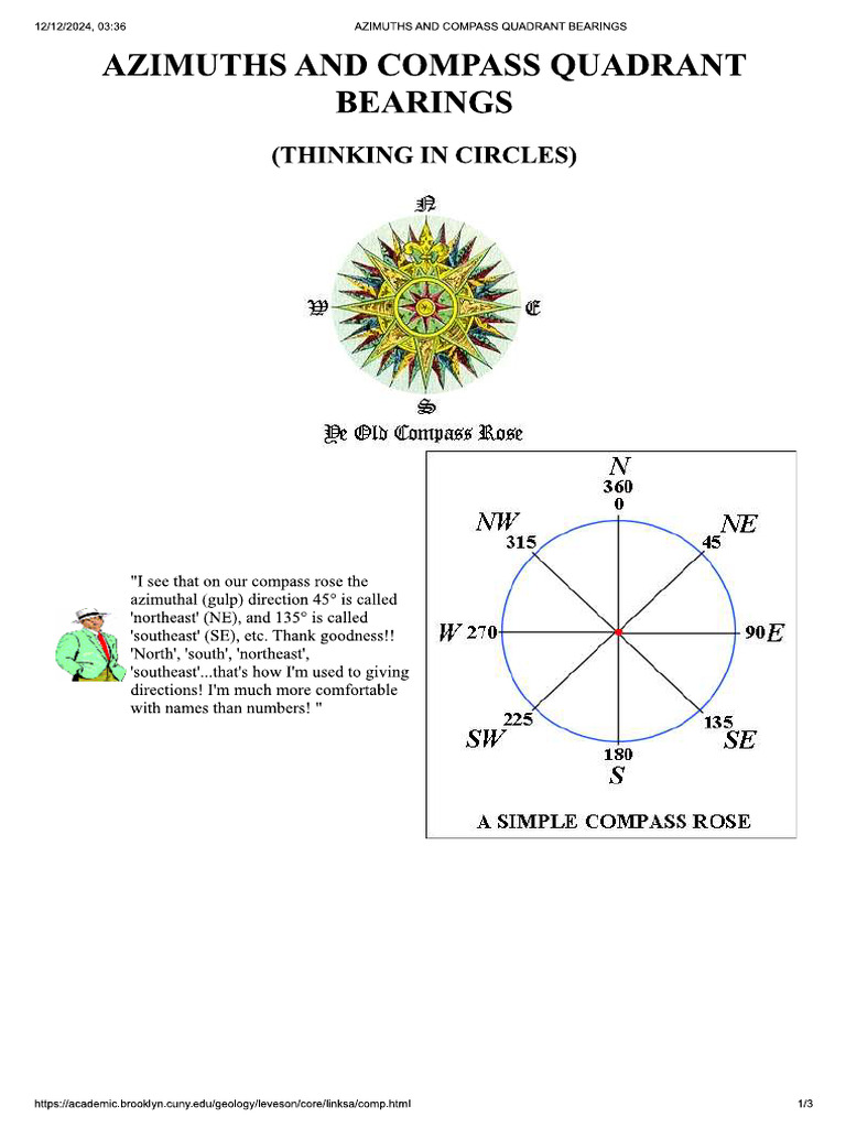 Azimuth and Compass Quadrant Bearings | PDF