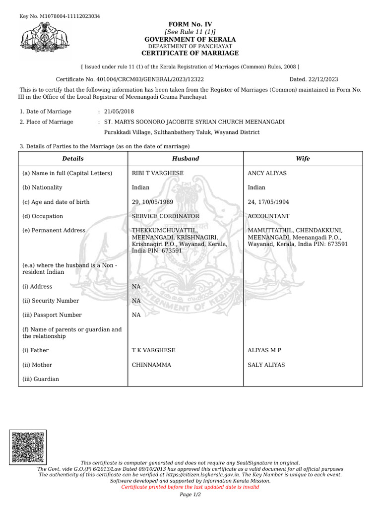 Marriage Certificate Sample | PDF | Government And Personhood | Authentication