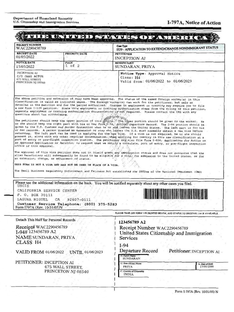 SUNDARAN, PRIYA 2nd I-797 | PDF