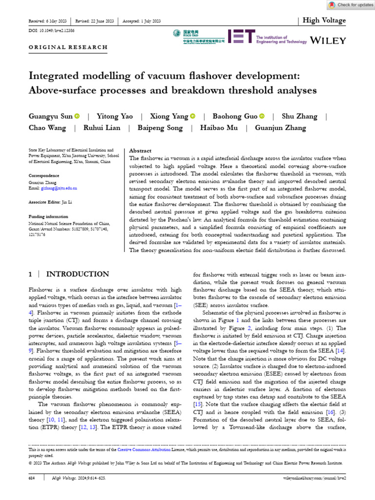 High Voltage - 2023 - Sun - Integrated Modelling of Vacuum Flashover ...