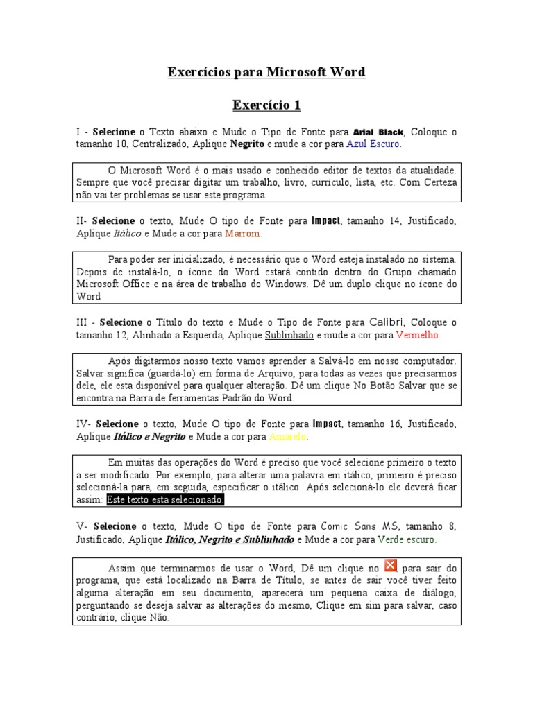 Exercícios De Formatação De Texto E Inserção De Imagens No Microsoft