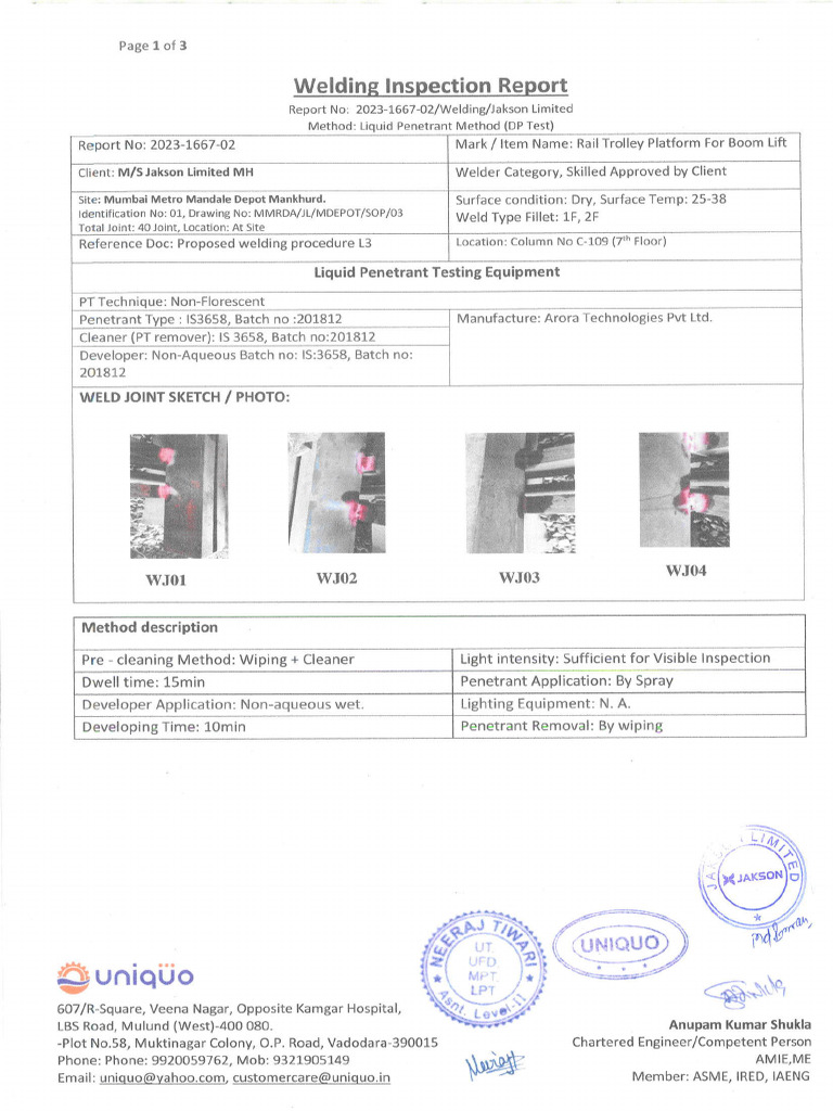 Annexure-2 TPI report for welding section | PDF