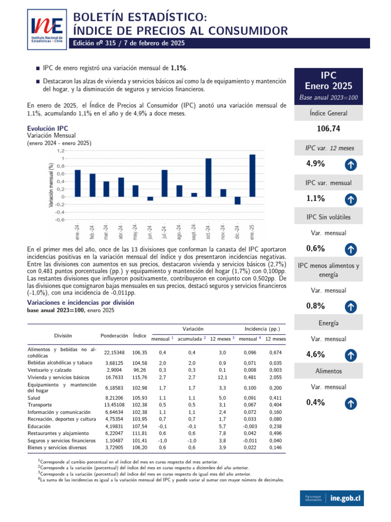 IPC Enero 2025: Vivienda y Servicios Lideran Alzas | PDF | Índice de ...