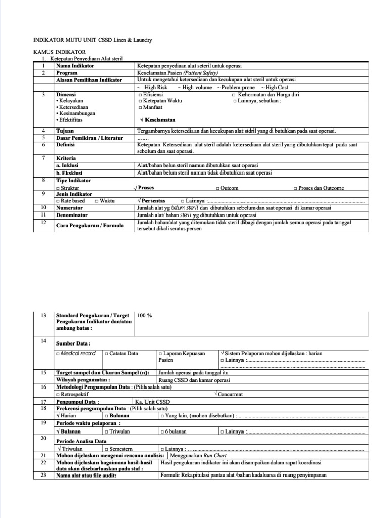 PDF Indicator Mutu CSSD Linen Amp Laundry 1 - Compress | PDF