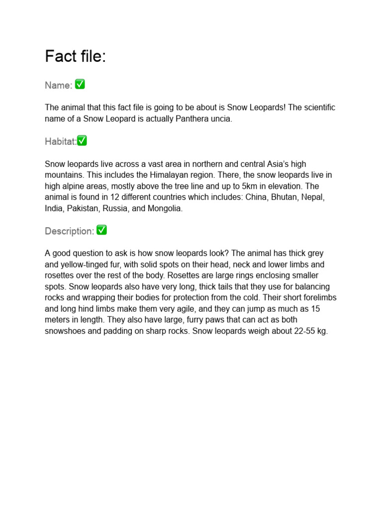 Fact file_ Snow Leopard - Google Docs | PDF