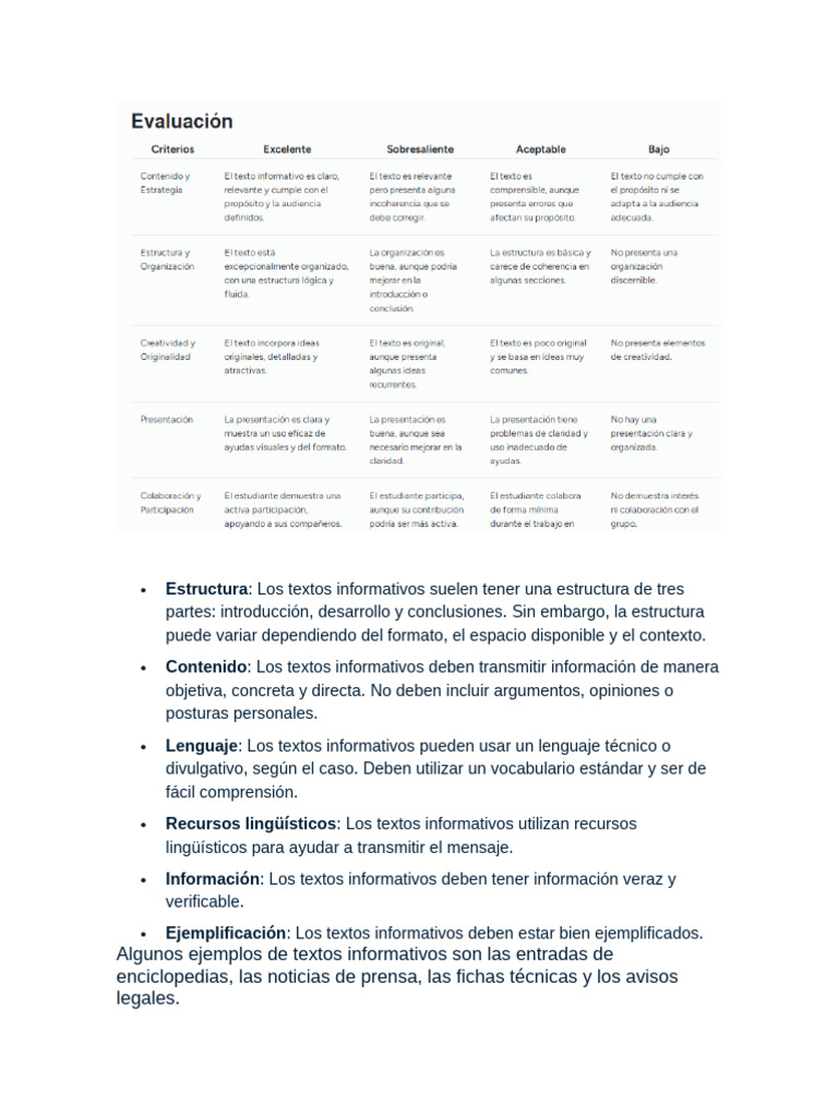 Texto Informativo, Rubrica | PDF