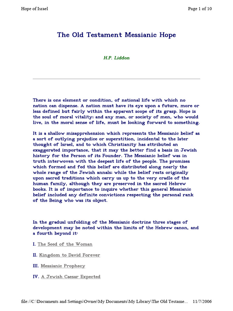 Liddon P H The Old Testament Messianic Hope | PDF | Jesus | Jesus In Islam