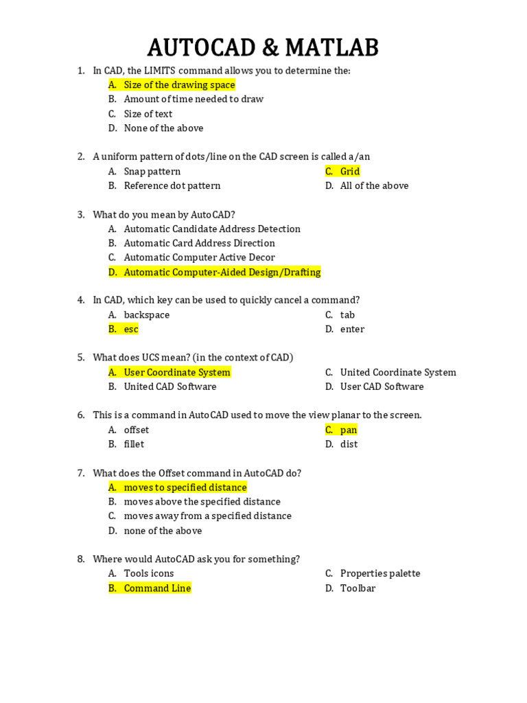 AUTOCAD AND MATLAB 160 Questions | PDF | Matlab | Matrix (Mathematics)