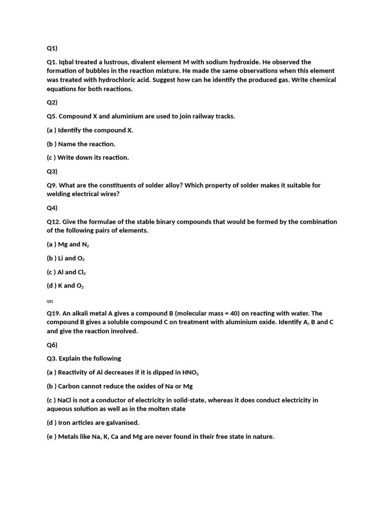 Chemistry Ch3 Qa Pdf Sodium Aluminium