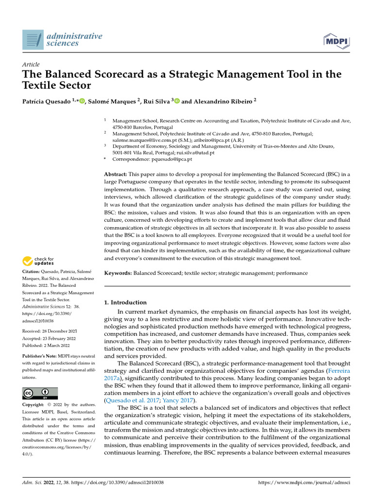 The Balanced Scorecard As A Strategic Management Tool in The Textile ...