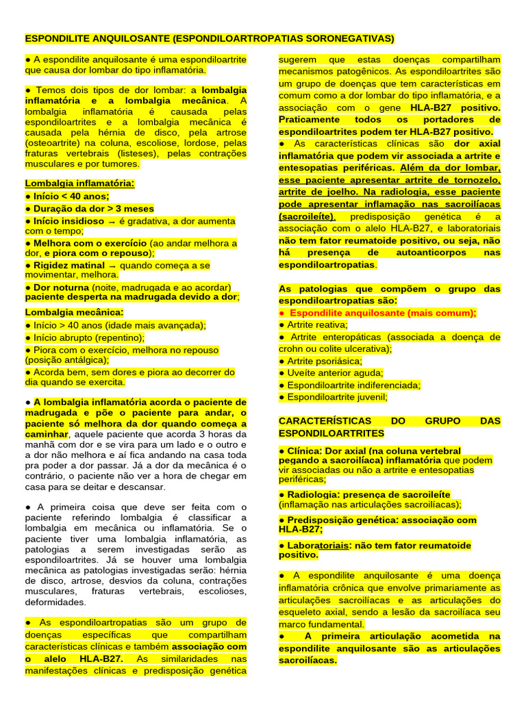 Espondilite Anquilosante: Diagnóstico e Características | PDF | Artrite ...