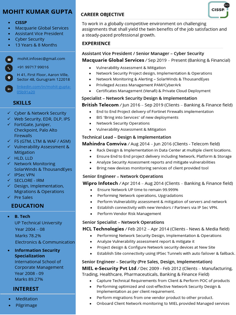 Resume - Mohit Gupta | PDF | Computer Networking | Telecommunications