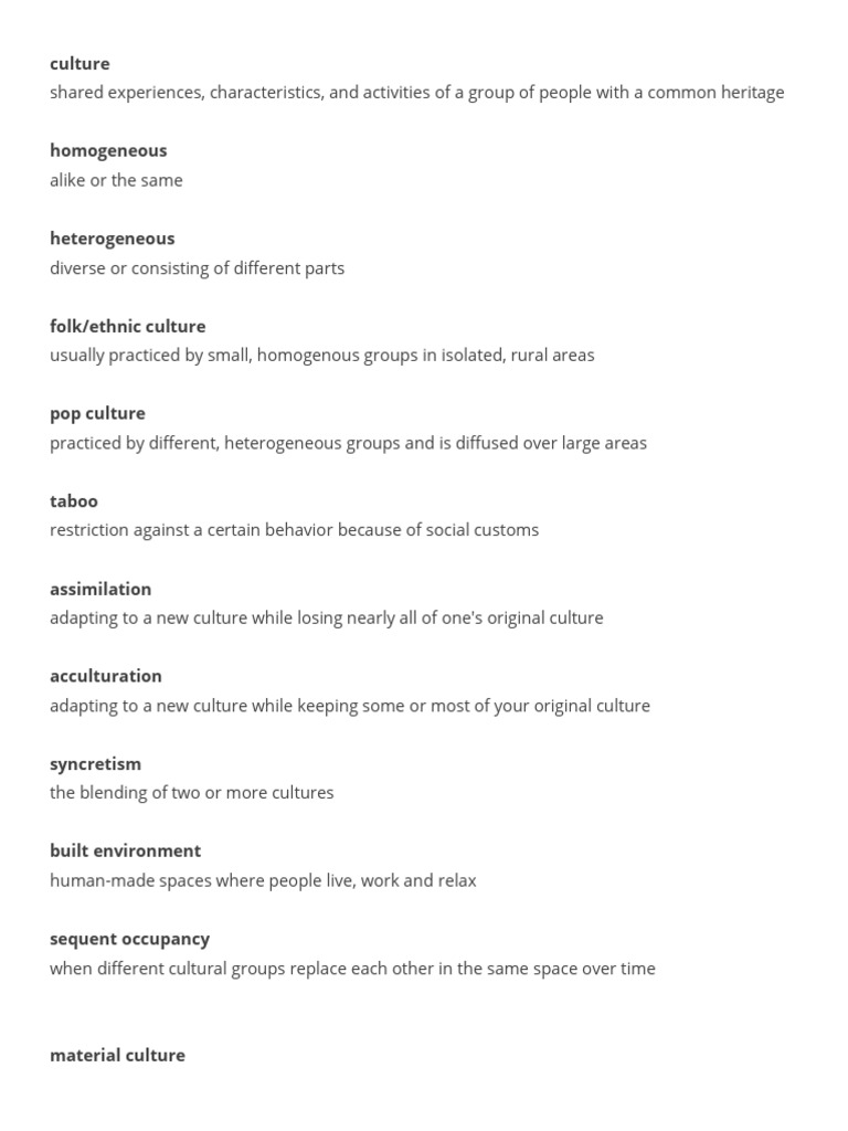 Unit 3 Culture Vocabulary AP Human Geography 1 | PDF