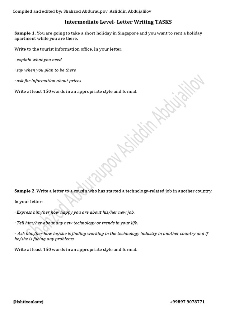 Task 1 Letter Writing Tasks | PDF | Recycling | Apartment