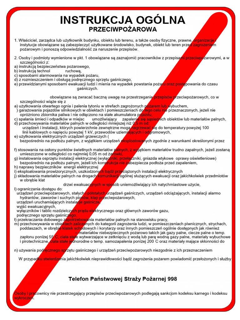 Instrukcja Ogólna Przeciwpożarowa | PDF