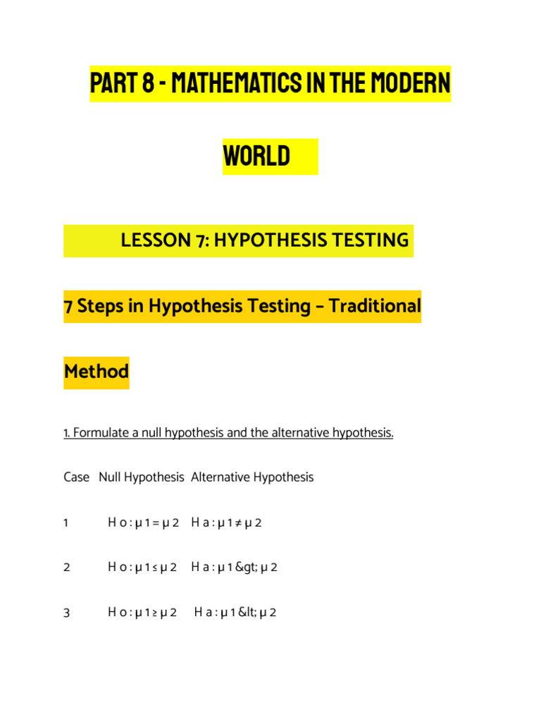 Hypothesis Testing Steps Guide | PDF