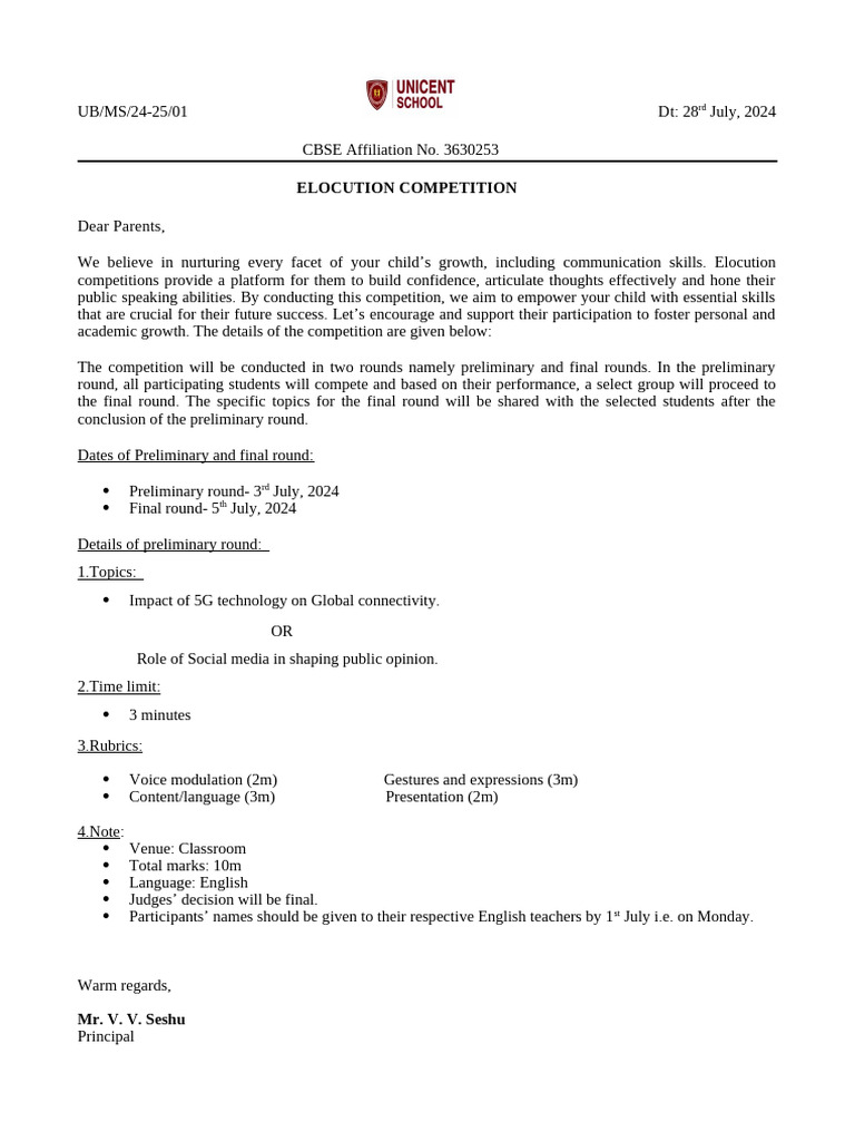 Elocution Competition | PDF