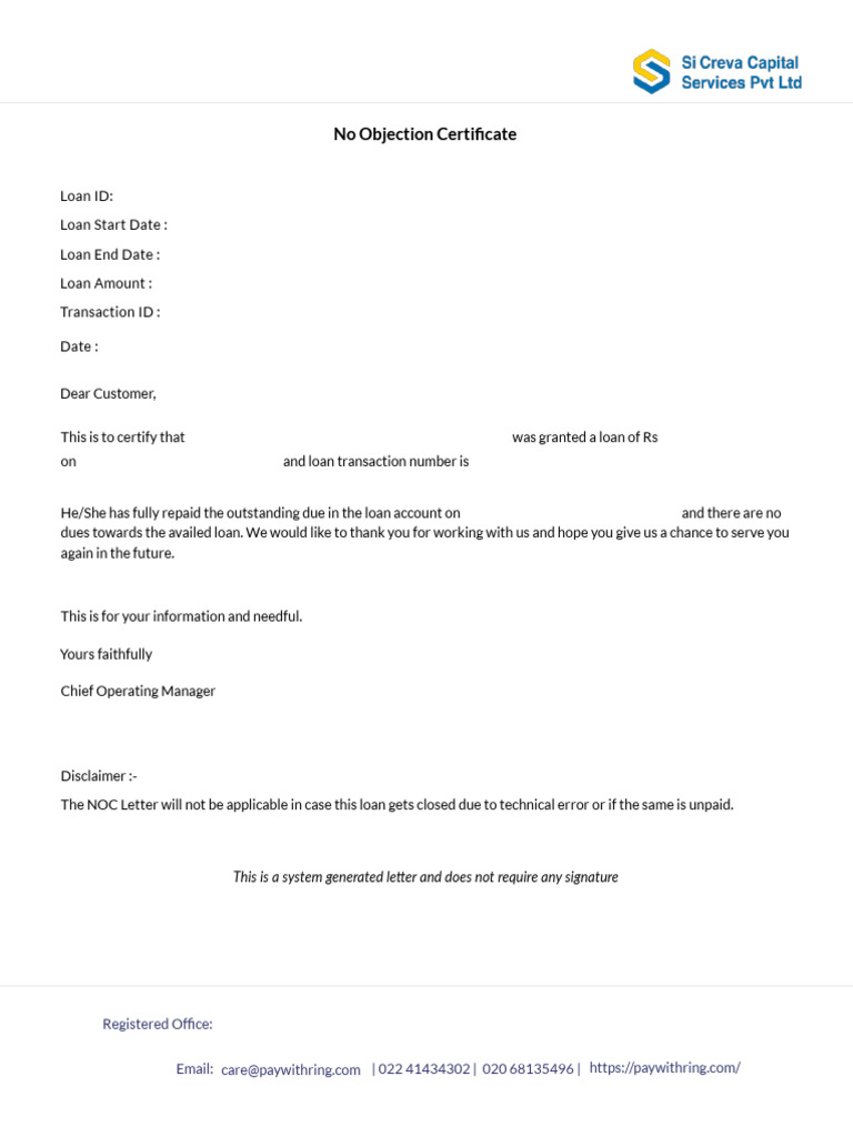 ICICI Bank Car Loan NOC Template | PDF