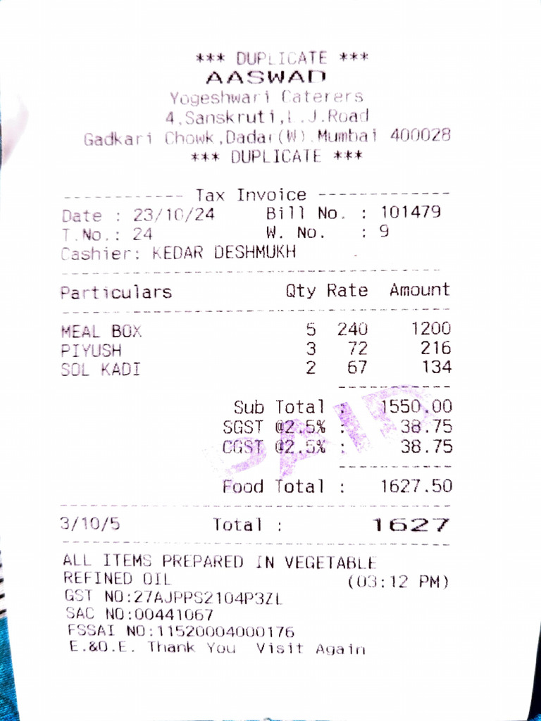 Lunch Reciept | PDF