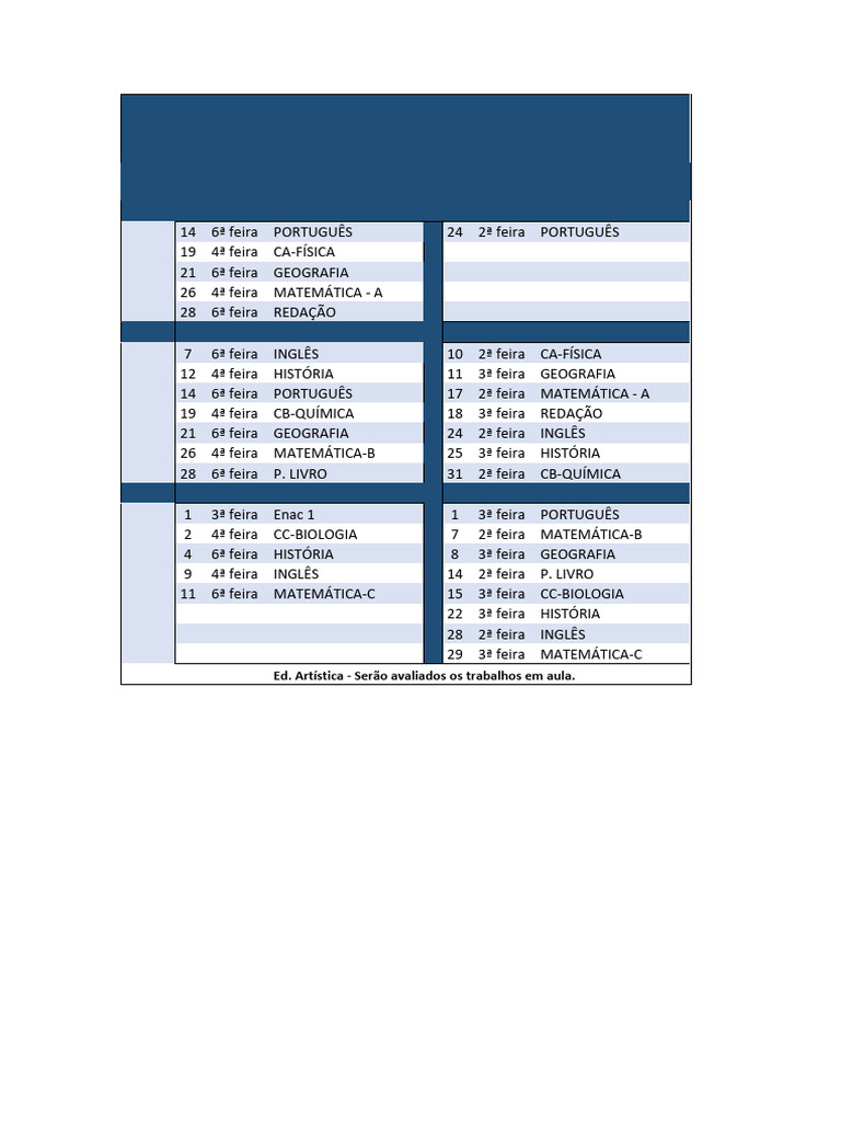 Calendário de Provas EF II - 2025 | PDF