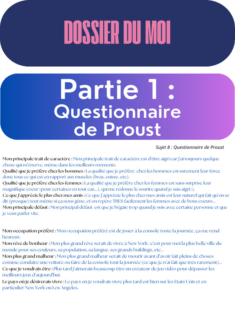 Dossier Moi : Portrait et Réflexions | PDF