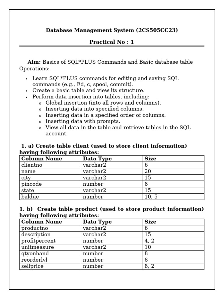 Practical-1 (1) | PDF | Table (Database) | Sql