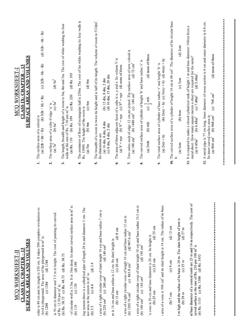 Class 9 - Surface Area and Volume | PDF