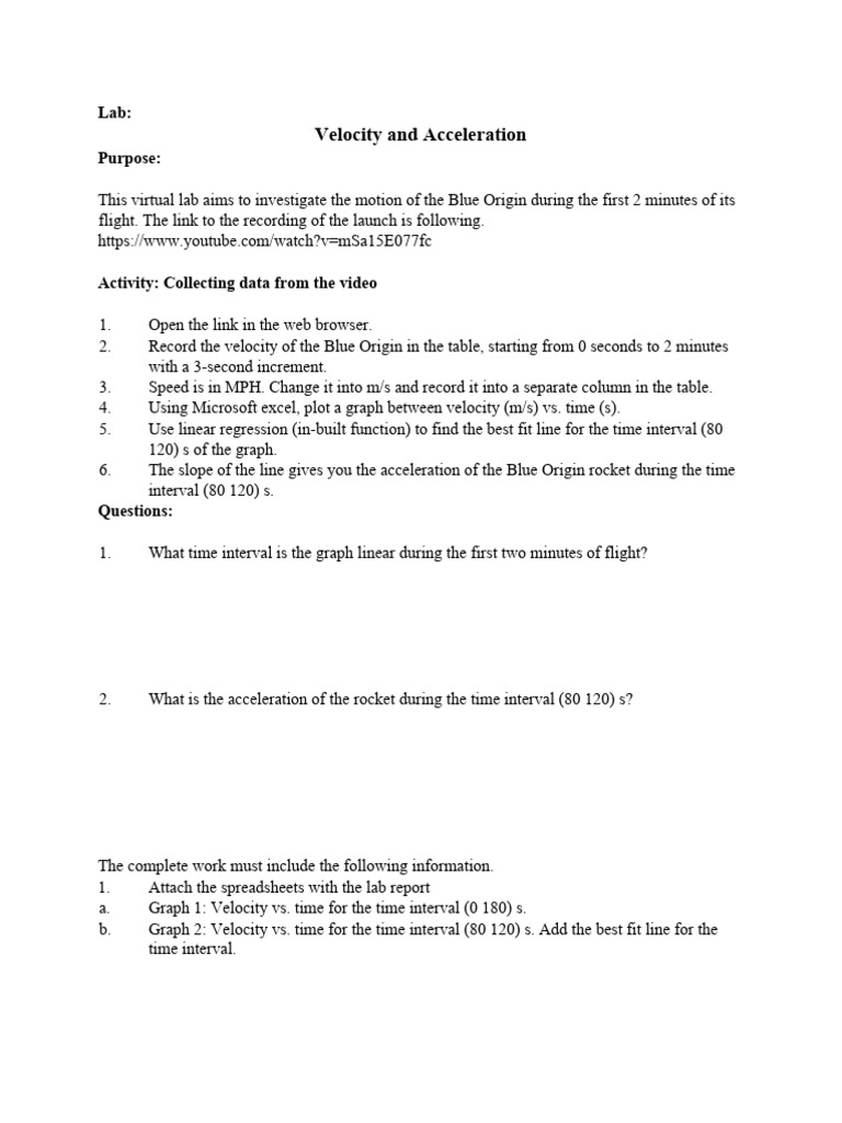 Lab - Velocity and Acceleration | PDF