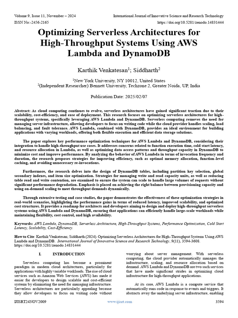 Optimizing Serverless Architectures For High Throughput Systems Using Aws Lambda And Dynamodb
