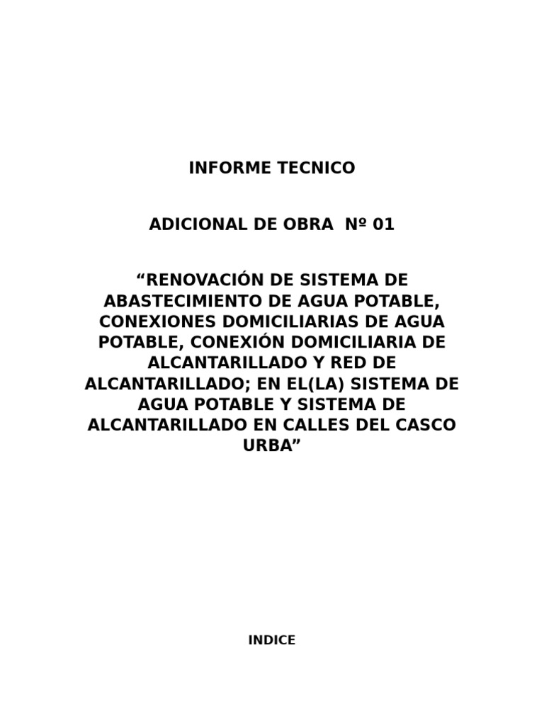 INFORME TECNICO - Docx Adicional de Obra Villalobos | PDF | Presupuesto | Alcantarillado